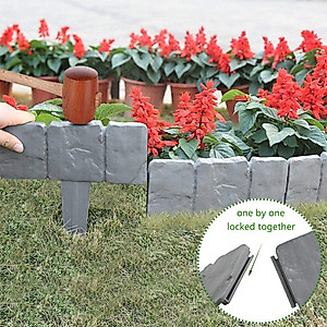 10 Pcs Garden Border Grey Stone Effect Lawn Edging Plastic Plant Fence Plastic Hammer in Plant Lawn Border Support Structures for Flower Bed Grass Bordering