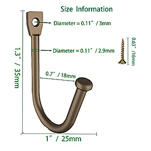 Aufuga Decorative Wall Hook Robe Small Hanger Iron Hooks Single Rustic Hooks Hanging Hat Key Holder Wooden for Coat, Bag (20 pcs Black+10 Golden+10 Bronze)