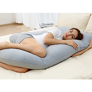 Momcozy Pregnancy Pillows with Cooling Cover, U-Shaped Full Body Maternity Pillow for Side Sleepers 57 Inch - Support for Back, Hip, Belly, Legs for Pregnant Women
