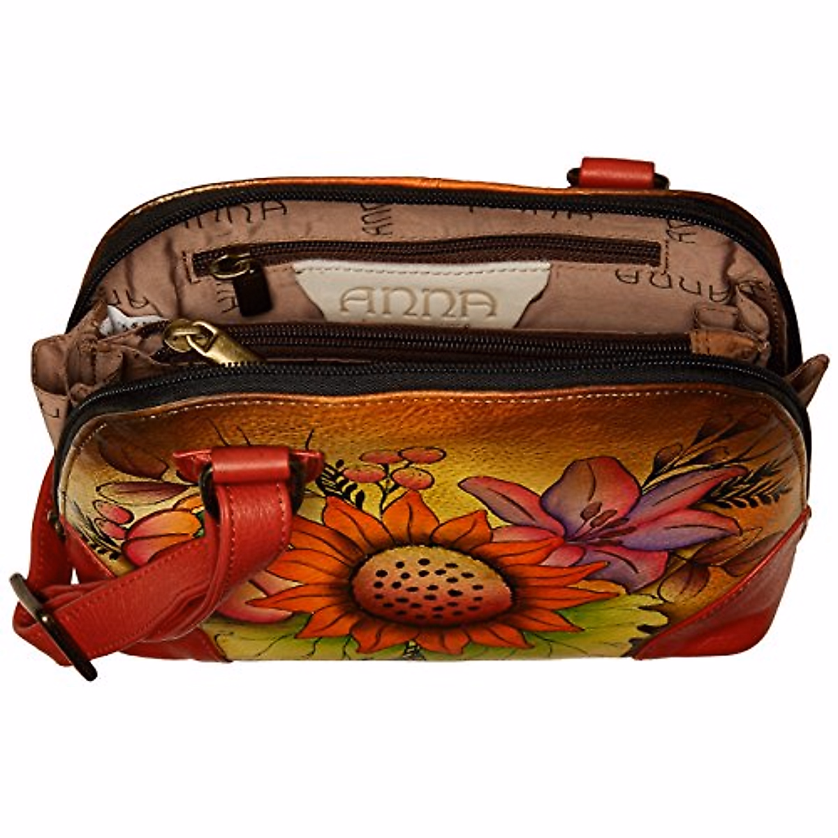 Anna by Anuschka Women's Hand Painted Leather Small Multi Compartment Zip-Around Organizer, Fall Bouquet