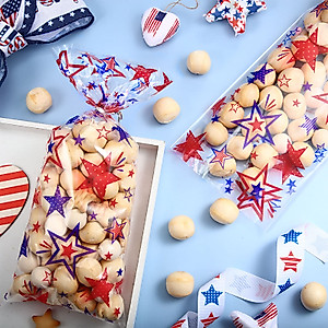 100 Pieces Patriotic Celllo Treat Bags Labor Day Goodie Bag Blue Red USA Star Candy Bag Independence Day 4th of July Cellophane Plastic Bag with 100 Silver Twist Tie for American Party Supplies Gift
