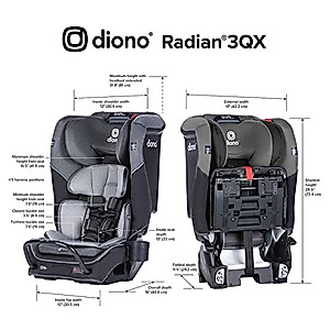 Diono Radian 3QX 4-in-1 Rear & Forward Facing Convertible Car Seat, Safe+ Engineering 3 Stage Infant Protection, 10 Years 1 Car Seat, Ultimate Protection, Slim Fit 3 Across, Gray Slate