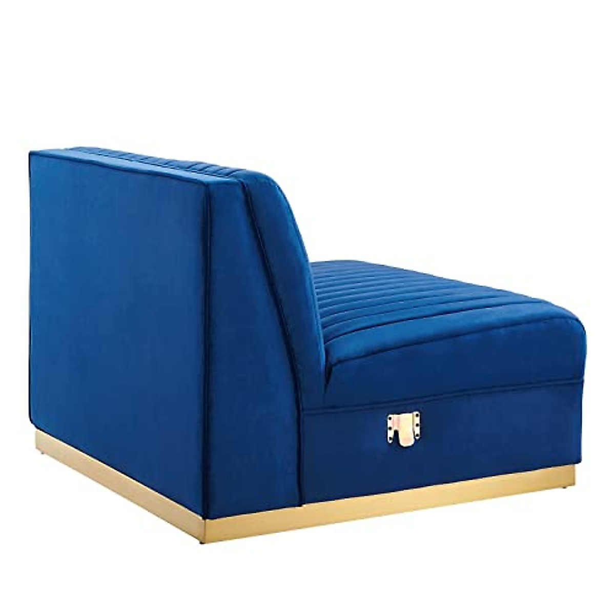 Modway Sanguine Channel Tufted Performance Velvet Modular Sectional Sofa Ottoman, Armless Chair, Navy