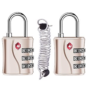 ZHEGE Luggage Locks, TSA Approved Locks, 3 Dial Zipper Lock with (80CM) Cable for Suitcases, Backpack, Baggage (Rose Gold, 2 Pack)