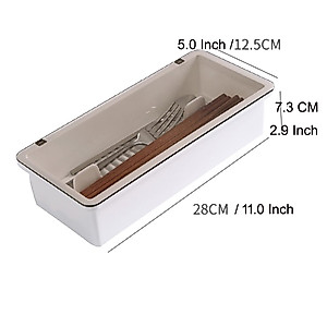 AIYoo Flatware Tray Kitchen Drawer Organizer With Lid And Drainer - Plastic Kitchen Cutlery Tray and Utensil Storage Container with Cover 12.5 Inch - Dinnerware Holder White