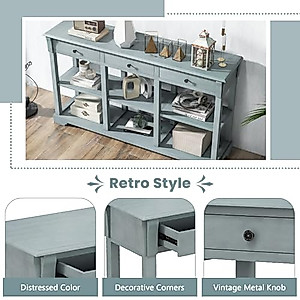 CLEEMAN Console Table with Storage, Retro Sofa Table with 3 Drawers, 2-Tier Open Shelf & Solid Wood Legs, Hallway Table, Entryway Table for Foyer, Living Room, Entrance