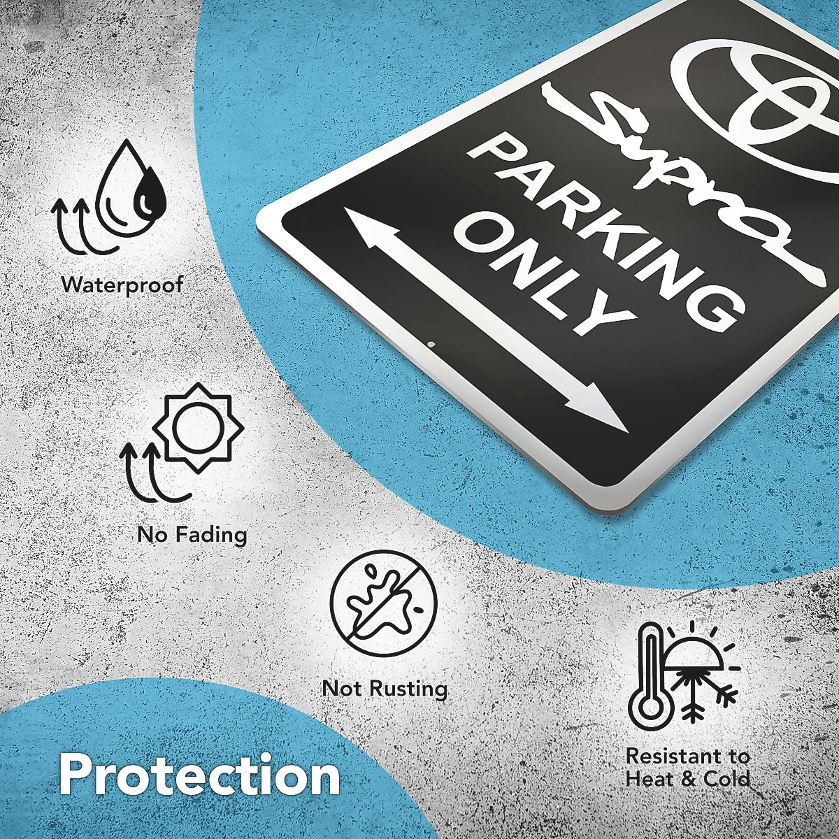 Supra Parking Only Sign with Protective Transparent Shipping Film - 8x12 Aluminum Supra Gifts for Men - Black Toyota Signs for Garage Bar Man Cave