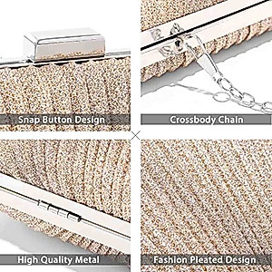 Yokawe Women's Evening Bag Gold Glitter Pleated Clutch Purse Bridal Wedding Party Prom Handbag (Champagne)