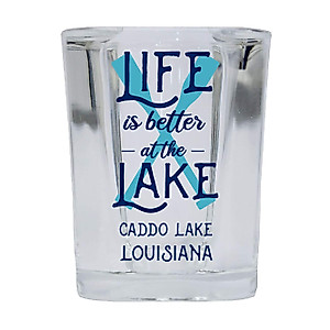 R and R Imports Caddo Lake Louisiana Souvenir 2 Ounce Square Base Liquor Shot Glass Paddle Design