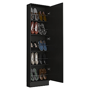 TUHOME Leto XL Shoe Rack with Mirror and 5 Inner Shelves, Black