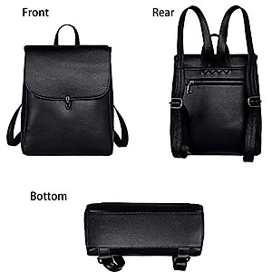 HESHE Women’s Leather Backpack Casual Style Flap Backpacks Daypack for Ladies (standard size, Black-Top Grain Leather)