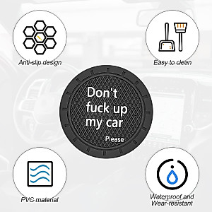 8sanlione Cup Holder Coasters, 2.75 Inch Non-Slip PVC Insert Coaster, Anti-Scratch Auto Cup Mats for Women Men, Vehicle Interior Accessories Universal for Car, SUV, Truck (D Black/2PCS), 2 Pack