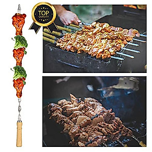 Large Size Kabob Skewers 22 inch Flat Metal BBQ Barbecue Skewer Wooden Handle Stainless Steel Shish Kabob Stick Wide Reusable Grilling Set Meat Shrimp Chicken Vegetable Kebab Fork Sausage-12PCS