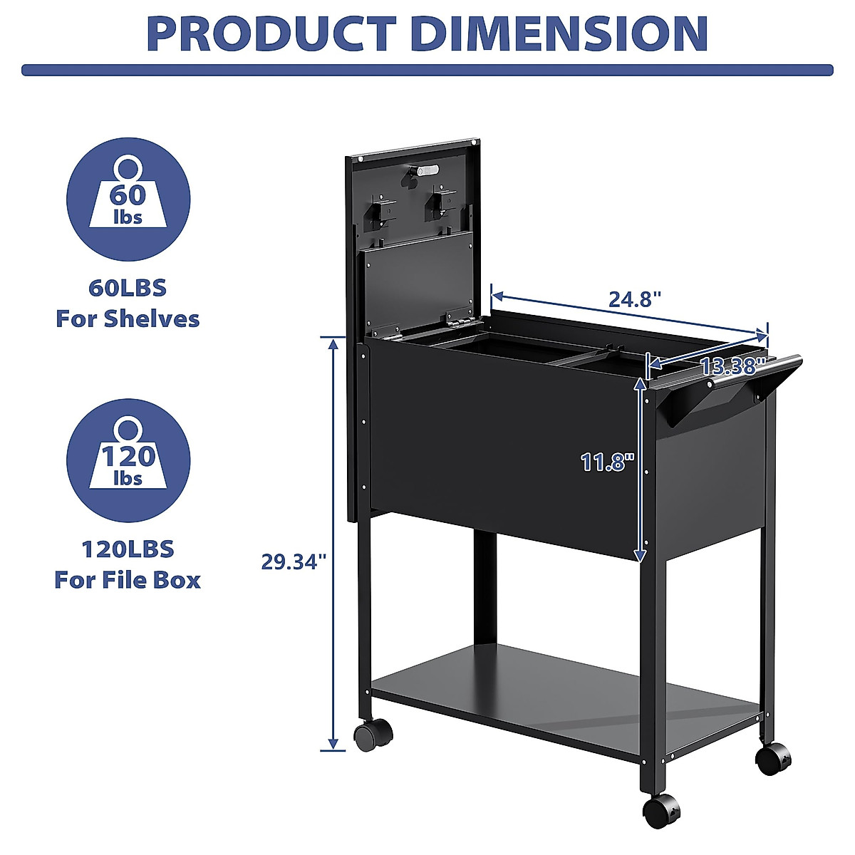 NODHM Metal Mobile File Cabinet, Rolling File Cart File Box with Sliding Cover and Wheels, Rolling Filing Cabinet Locking Tool Storage Cabinets for Home Classroom Office