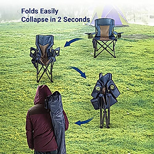 AsterOutdoor Camping Folding Chair Padded Quad Arm Chair with Large Cup Holders, Side Organizer & Back Pocket for Outdoor, Camp, Indoor, Patio, Fishing, Supports 350lbs