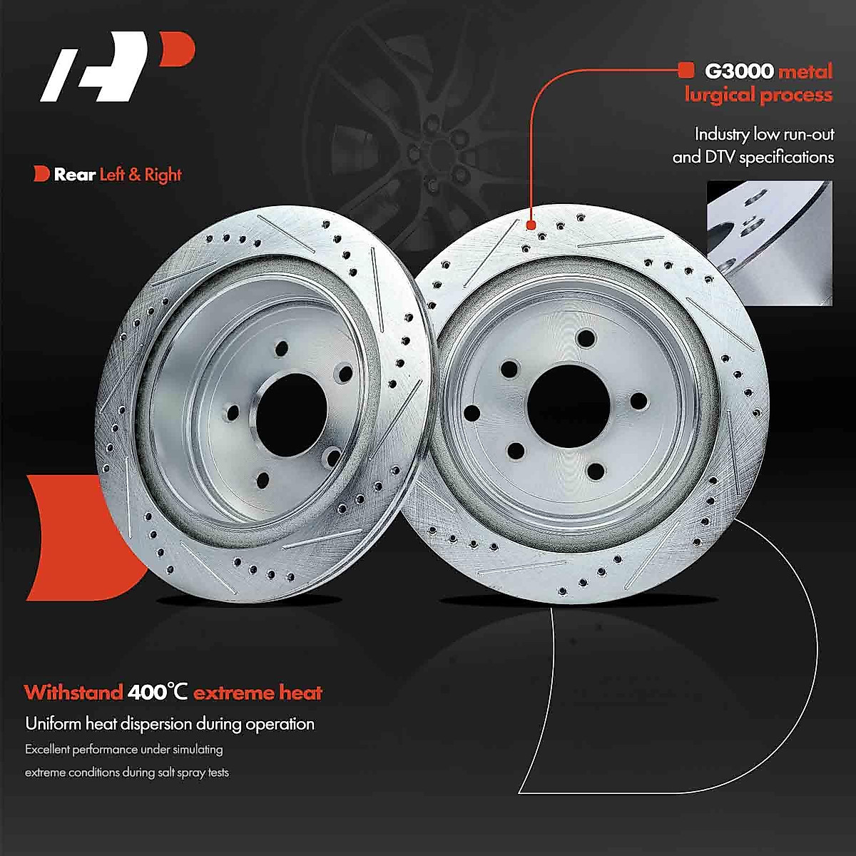 A-Premium 12.23 inch (310.6mm) Rear Drilled and Slotted Disc Brake Rotors Compatible with Select Nissan and Infiniti Models - Pathfinder 2013-2019, Quest, Murano, Q50, Q60, Q70, FX35, FX37, M37