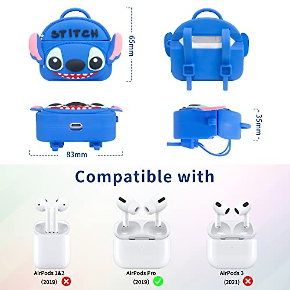 Cute Case for Airpods Pro, 6 in 1 Silicone Backpack Airpods Pro Charging case Accessories Cover,3D Fashion Funny Cartoon Shoulder Bag Protective Design Skin for Girls Women Teens with Keychain