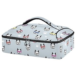 Kcldeci Insulated Thermal Food Carrier Insulated Casserole Carrier for Hot or Cold Food,Bulldog with Sunglasses Heart Insulated Tote Bag for Potluck Cookouts Parties Picnic,Lasagna Lugger
