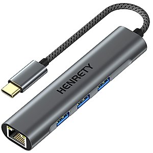 USB C to Ethernet Adapter, 4-in-1 USB C Hub with 3 USB 3.0 and RJ45 to Gigabit Ethernet LAN Network Adapter for MacBook Pro/Air 2021/2020/2019, iPad Pro 2021, Chromebook, XPS, Surface Book 3/2/Go