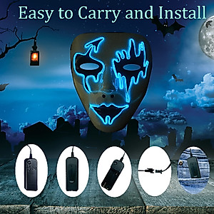 Wetufin Halloween Purge Mask Led Light Up Mask Scary Mask Glow Mask EL Wire LED Mask for Festival Party Gifts Couple Mask, Purge Mask for Kids Man Woman Adult, Blue