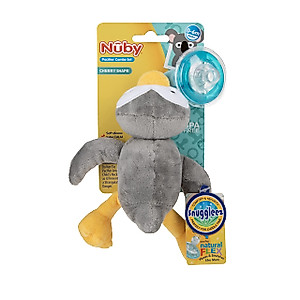 Nuby Calming Natural Flex Snuggleez Pacifier with Plush Combo Set for Cuddling with Comfort, Penguin