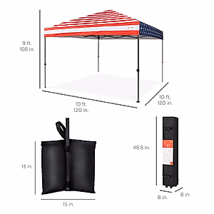 Best Choice Products 10x10ft 1-Person Setup Pop Up Canopy Tent Instant Portable Shelter w/ 1-Button Push, Case, 4 Weight Bags - American Flag