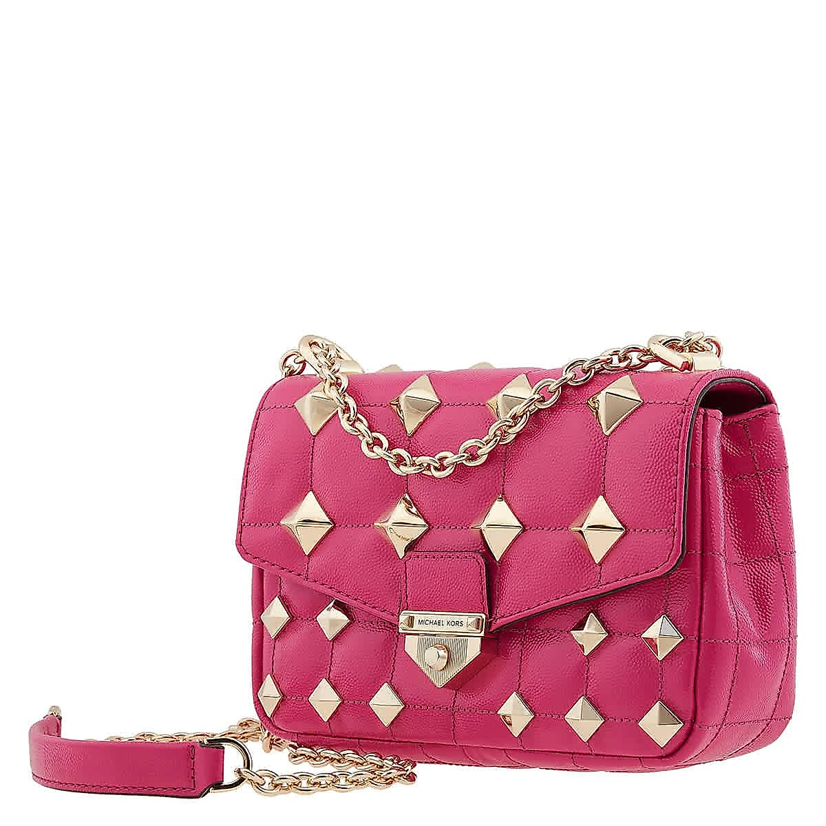 Michael Kors Ladies Wild Berry Soho Small Studded Quilted Patent Leather Shoulder Bag