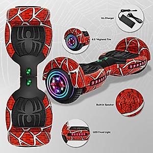 Hoverboard for Kids Adult Spider Self Balancing Hoverboard with LED Lights Wheels Speaker UL 2272 Certified Hover Board (RED)