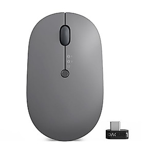 Lenovo Go Multi-Device Wireless Mouse, 2.4GHz Nano USB-C Receiver, Bluetooth, Adjustable DPI, USB-C Rechargeable Battery, Qi Wireless Charging, Ambidextrous, GY51C21211, Grey
