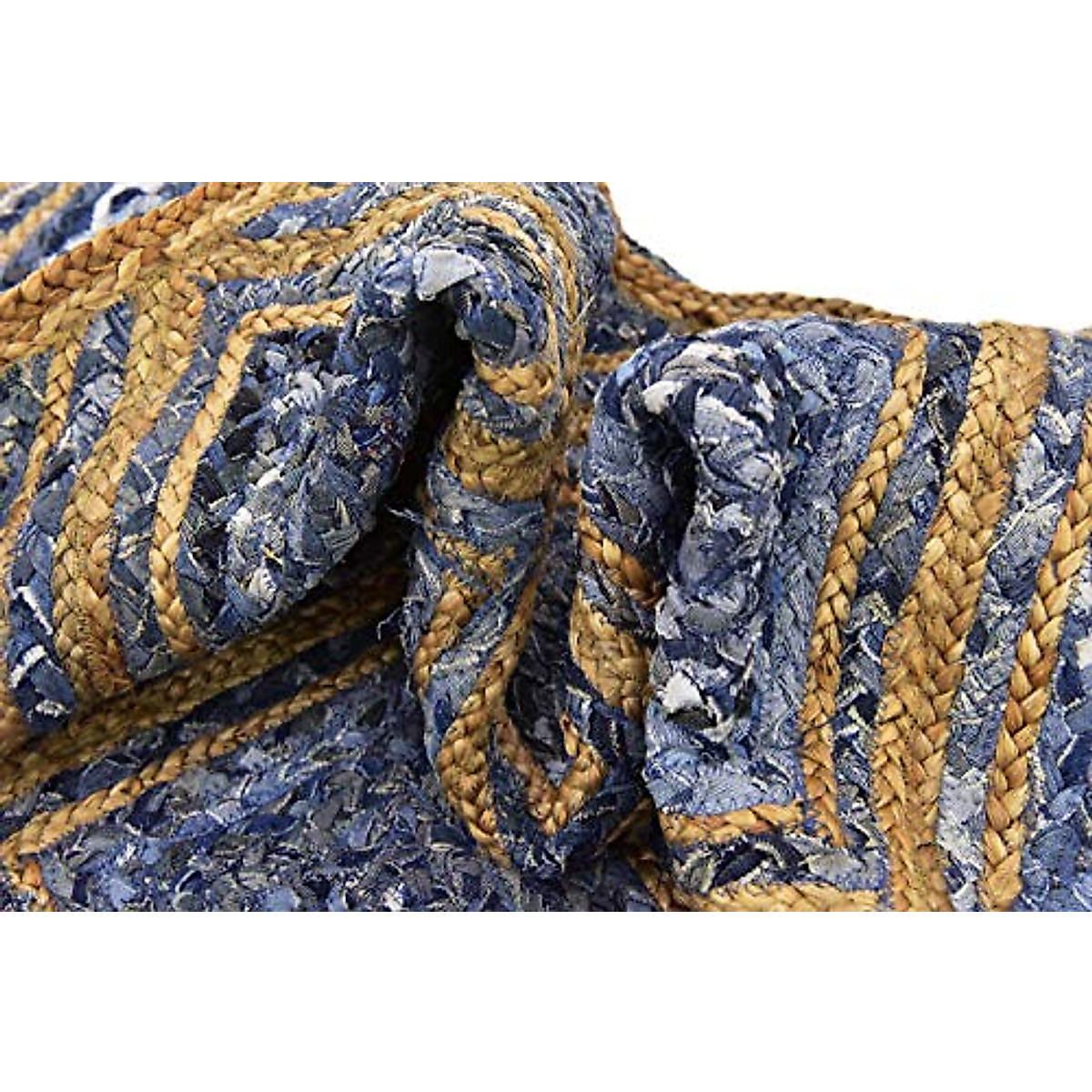 Unique Loom Braided Jute Collection Classic Quality Made Natural Hand Woven with Geometric Design Area Rug (9' 0 x 12' 0 Rectangular, Blue/ Natural)