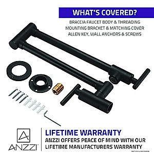 Braccia Series 24" Wall Mounted Pot Filler in Matte Black | 24” Reach Spout Solid Brass Two Handle Dual Shut-Off Valve Double Joint Swing Arm Wall Mount Kitchen Folding Faucet | KF-AZ258BKM