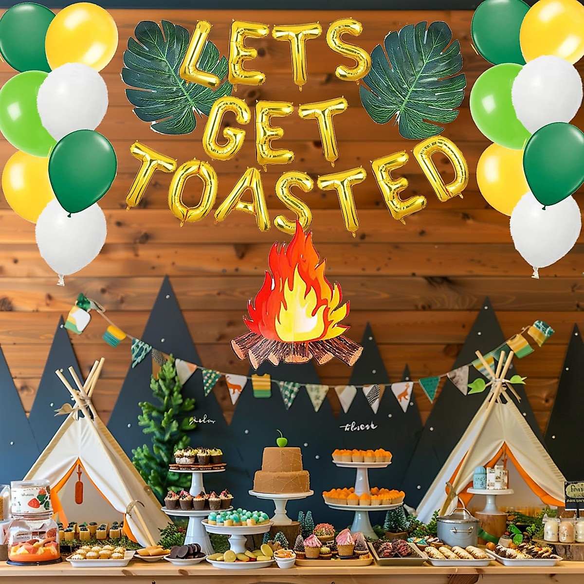 Let’s Get Toasted Balloons Banner, Camping Themed Birthday Baby Shower Bachelorette Decorations, Happy Camper Wild In The Woods Weekend In The Woods Cabin Glamping Mountain Lake Hiking Woodland Campfire Adventure Welcome To Campsite Party Decorations