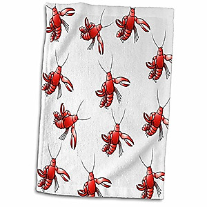 3D Rose Image of Red Crawfish Repeat Pattern Hand Towel, 15" x 22"