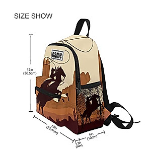 Glaphy Custom Kid's Name Backpack Western Cowboy and Horse Toddler Backpack Personalized Name Preschool Bookbag for Boys Girls