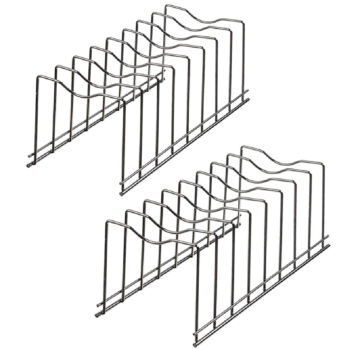 blitzlabs Pot Pan Lid Holder Rack Organizer, Kitchen Dish Plate Storage Organizer and Drying Rack, Bakeware Pot Lid Rack Holder Organizer, Pantry and Cabinet Holder Nickel, Pack of 2