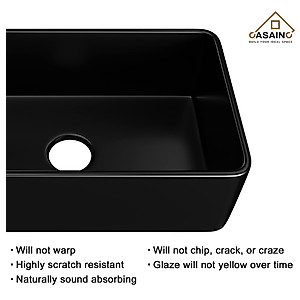 CASAINC 30-inch Kitchen Sink Black, Farmhouse Sink Fireclay Apron -Front Farmhouse Deep Single Bowl, Farmhouse Sink with Stainless Steel Bottom Grid and Kitchen Sink Drain