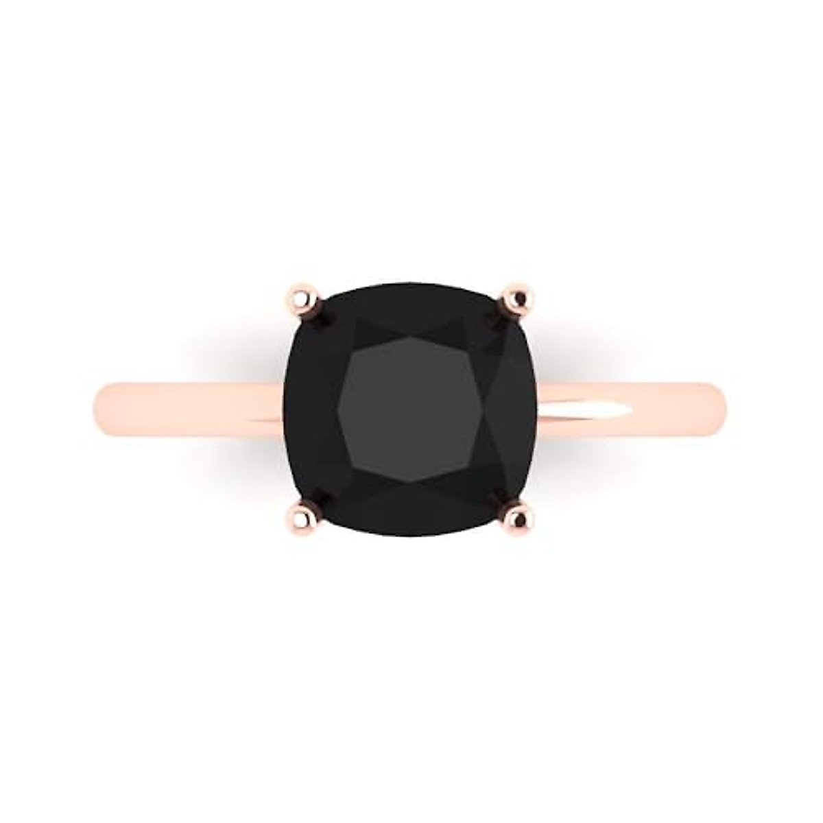 2.5 ct Cushion Cut Solitaire Natural Black Onyx Engagement Wedding Bridal Promise Anniversary Ring 18K Rose Gold Size 4.25