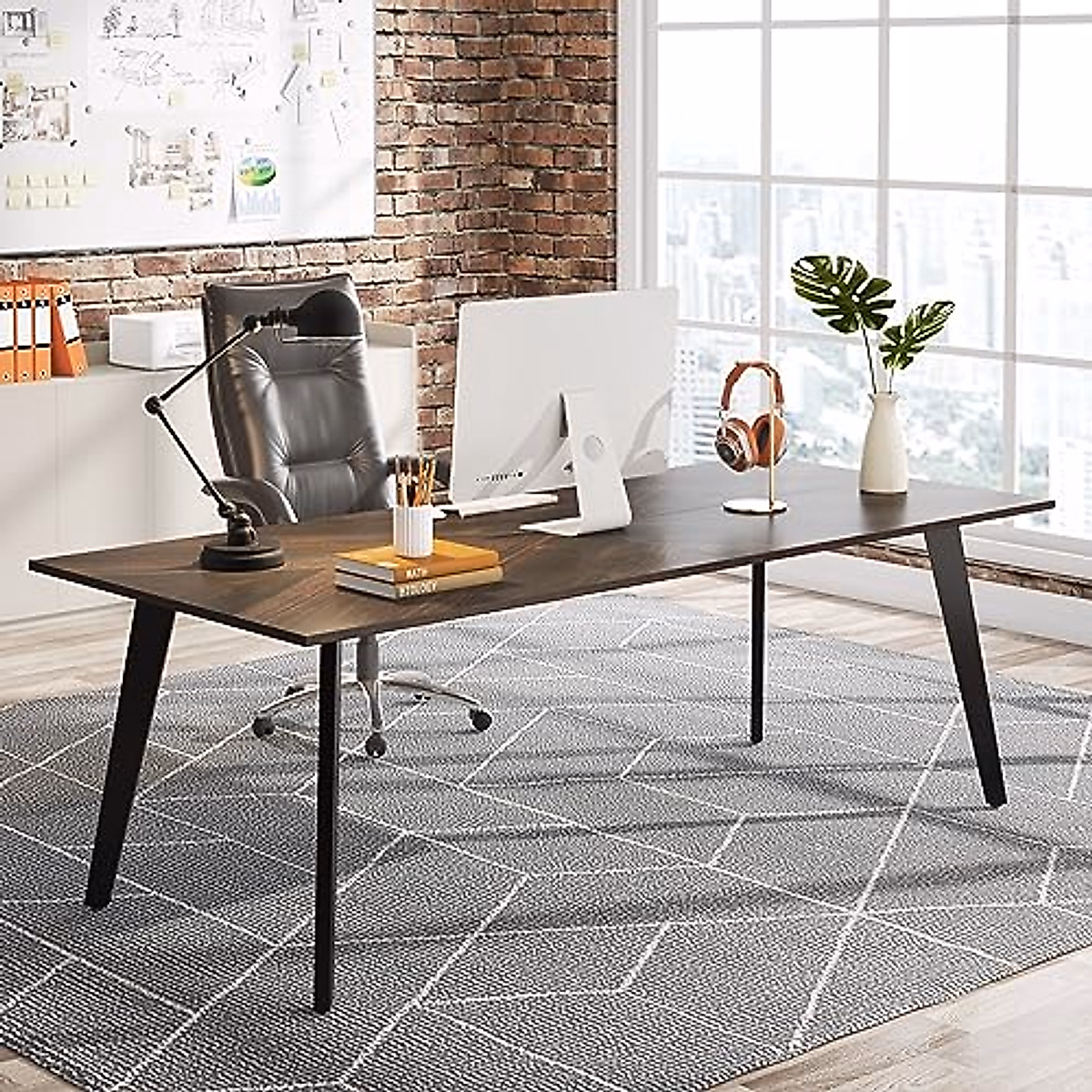 LITTLE TREE 6FT Conference Table, 70.2”W X 30.9”D Rectangular Meeting Room Table Seminar Table,Brwon