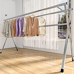 AZHANGYB Clothes Drying Rack, Collapsible Laundry Rack Stand Garment Drying Station with Wheels and Hooks, Indoor-Outdoor Use, for for Bed Linen, Clothing, Socks, Scarves (Single Pole 1.6m)