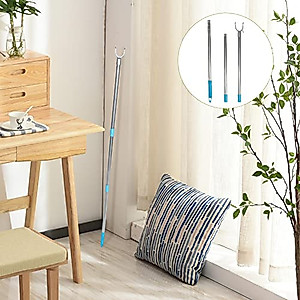 Homoyoyo Outdoor Curtains Closet Pole with Utility Hook, Reach Stick Reach Hooks Clothesline Pole Hooks Garment Pole for Shelf Ceiling Reaching High Items 131cm Sky- blue Living Room