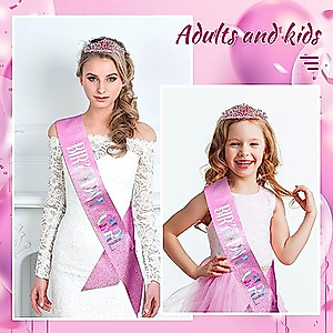Birthday Girl Sash and Crown Set, Rhinestone Birthday Girl Headband Glitter Princess Birthday Sash And Crowns for Women Happy Birthday Tiara Accessories Favors (pink)