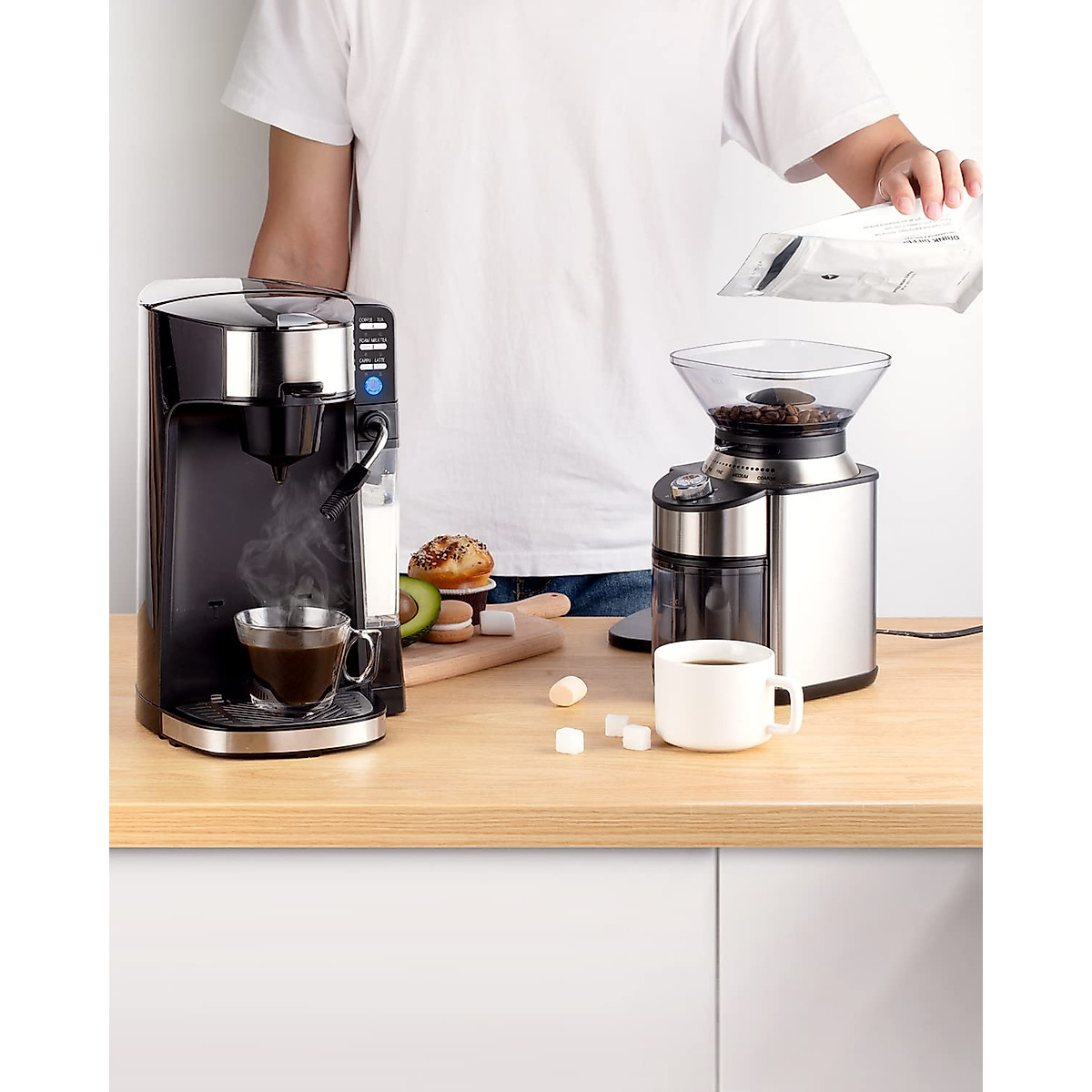 Boly 6-In-1 Coffee Maker with Auto Milk Frother, Single Serve Coffee, Tea, Latte and Cappuccino Machine, Compatible With Capsule & Ground Coffee, Compact Coffee Maker