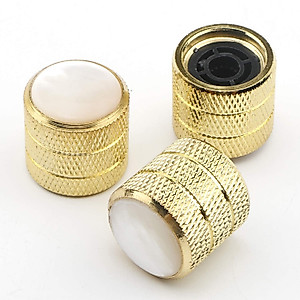 3 X Guitar Metal Volume Tone Dome Knobs 6mm Knurling Shaft Speed Control with Pearl White Top Gold