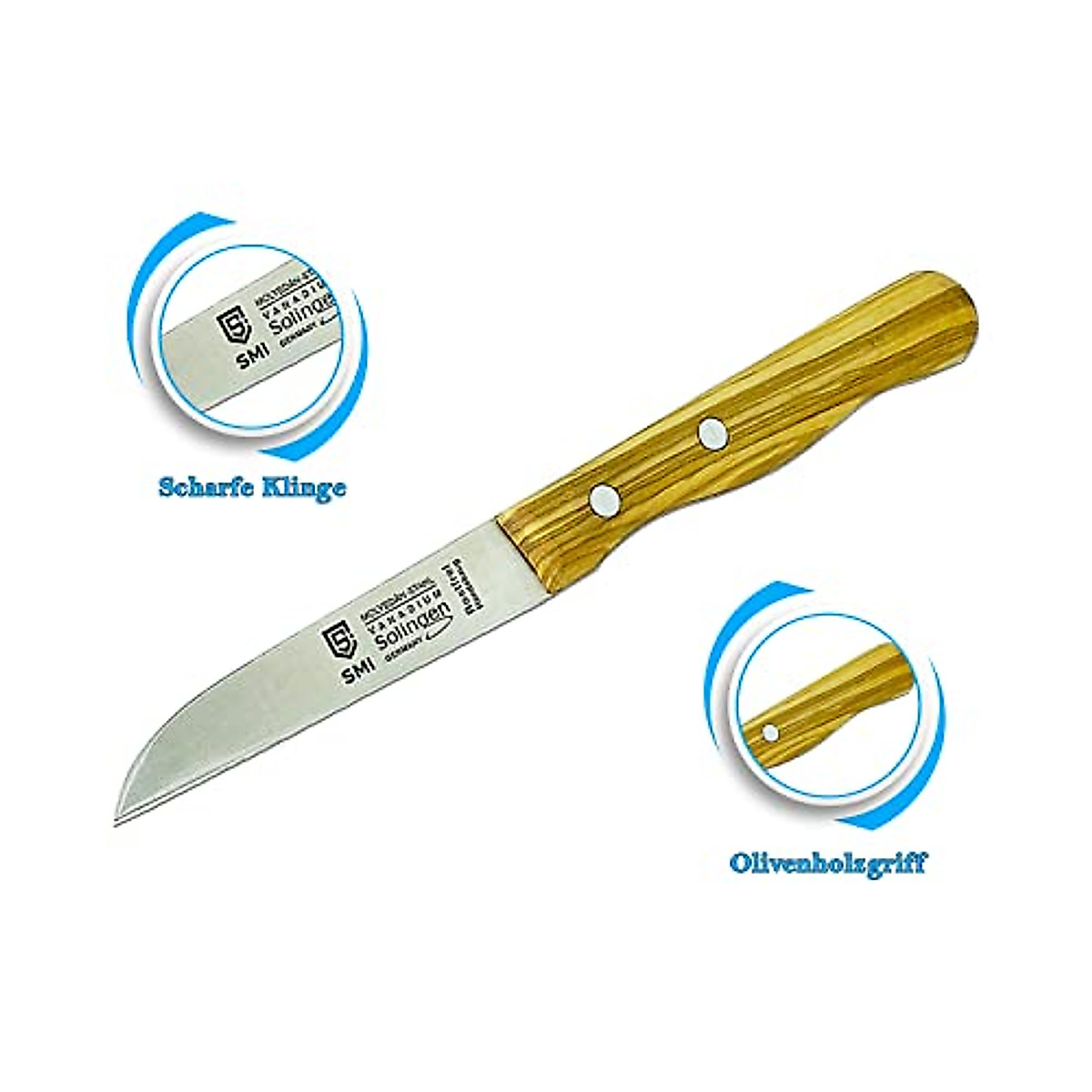 SMI - Paring Knife Olive Wood Handle Fruit Knife Solingen Knife - Made in Germany - Not Dishwasher Safe