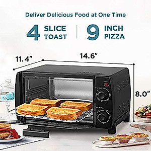 COMFEE' 4 Slice Small Toaster Oven Countertop, Retro Compact Design, Multi-Function with 30-Minute Timer, Bake, Broil, Toast, 1000 Watts, 2-Rack Capacity, Black (CFO-BB101)