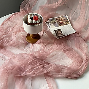 Joanlody Dusty Rose Easter Cheesecloth Table Runner 10Ft Rustic Gauze Boho Spring Summer Cheese Cloth Table Runner for Wedding Bridal Baby Shower Decoration