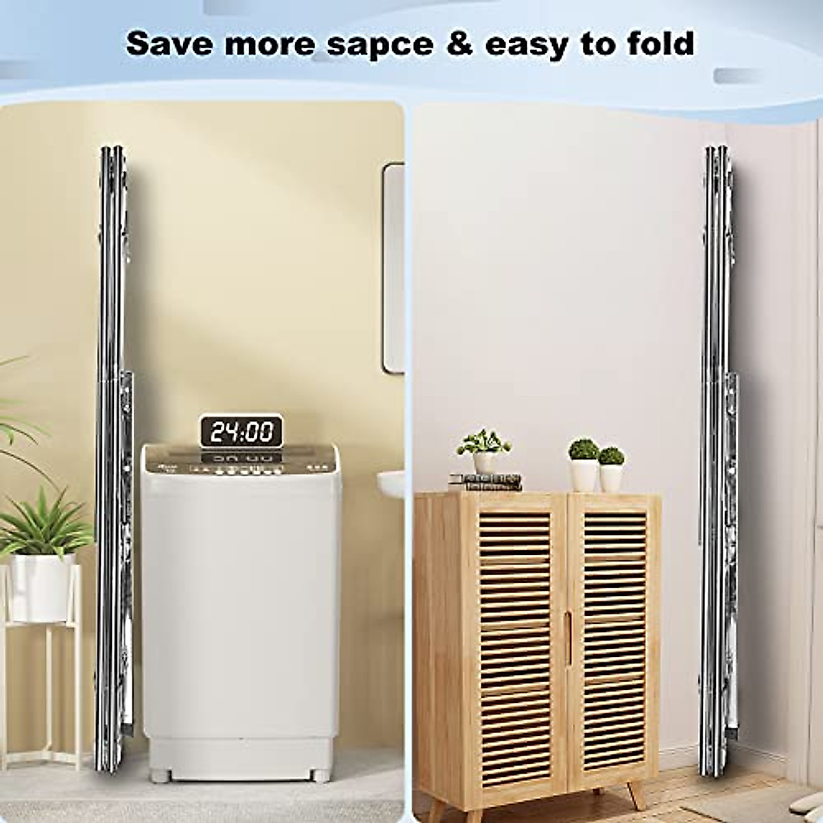 Sillars Clothes Drying Rack, 79 inches Laundry Drying Rack Clothing Foldable & Collapsible Stainless Steel Heavy Duty Clothing Drying Rack with Windproof Hooks for Indoor Outdoor