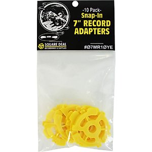 (10) Flat Yellow Plastic Record Adapters - Snap in Inserts to Make 7" 45rpm Records Fit on Standard Vinyl Record Turntables #07MR10YE