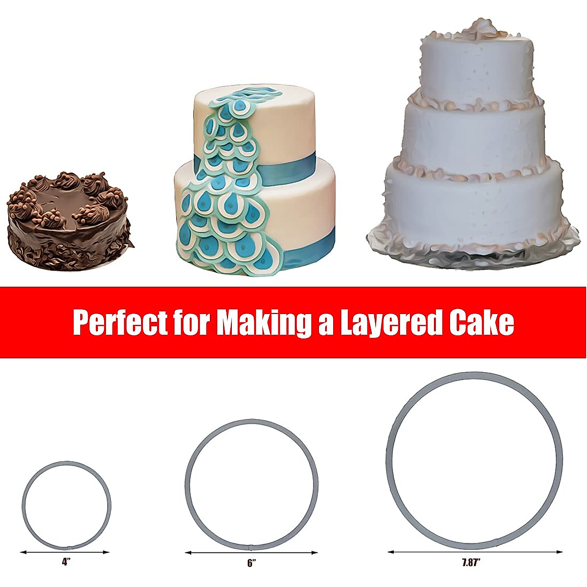 FunWhale 3 Tier Round Multilayer Anniversary Birthday Cake Baking Pans,Stainless Steel 3 Big Sizes Rings Round Molding Mousse Cake Rings(Round-shape,4 Inch 6Inch 7.8Inch,Set of 3)