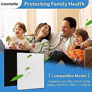 Colorfullife C545 True HEPA Replacement Filter S, Compatible with Winix C545 Air Purifier, Replace Part 1712-0096-00, 2 H13 Grade True HEPA + 8 Activated Carbon Filters
